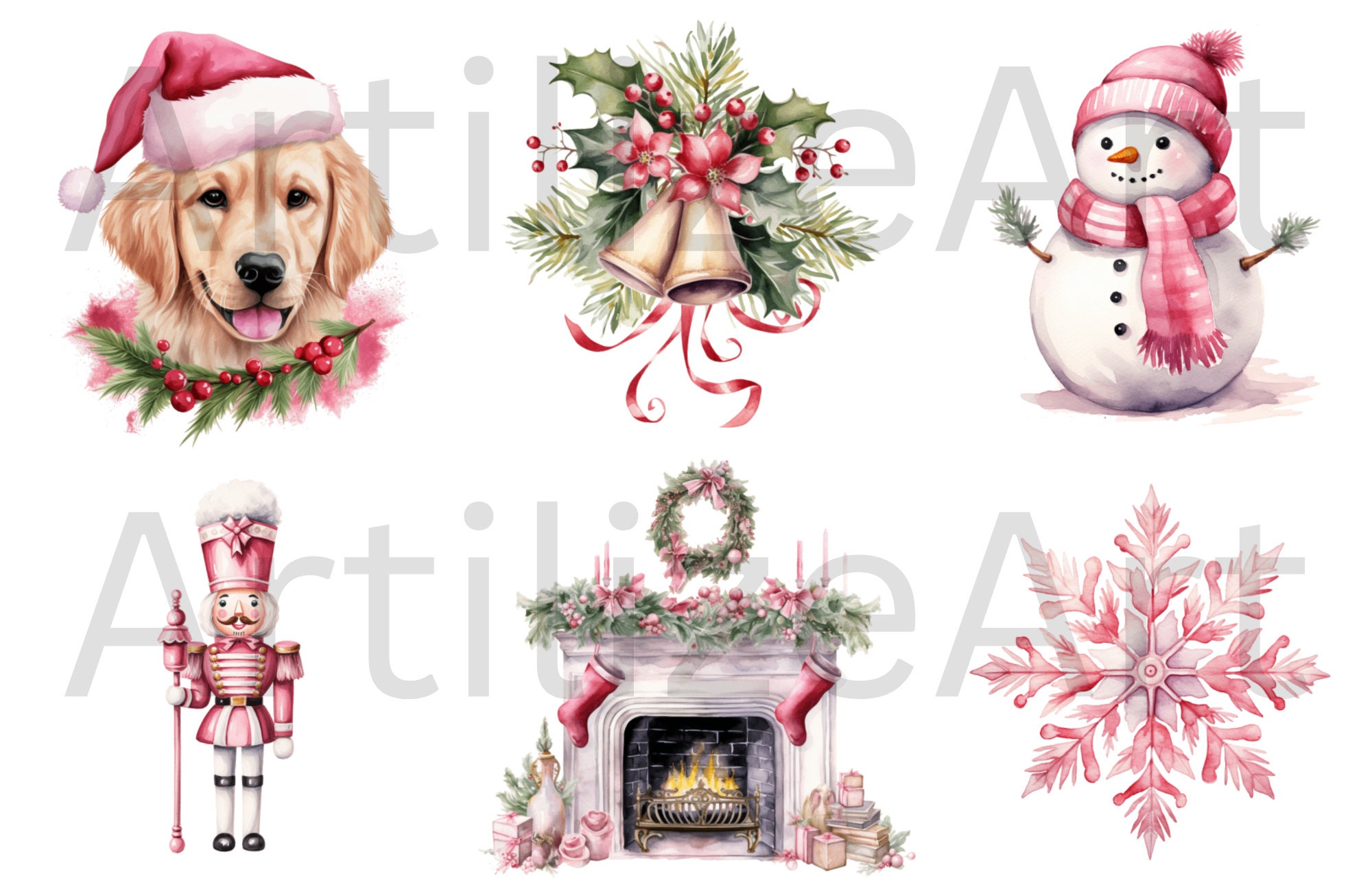 Pink Christmas Clipart Bundle Christmas Pink Png Transparent Background ...