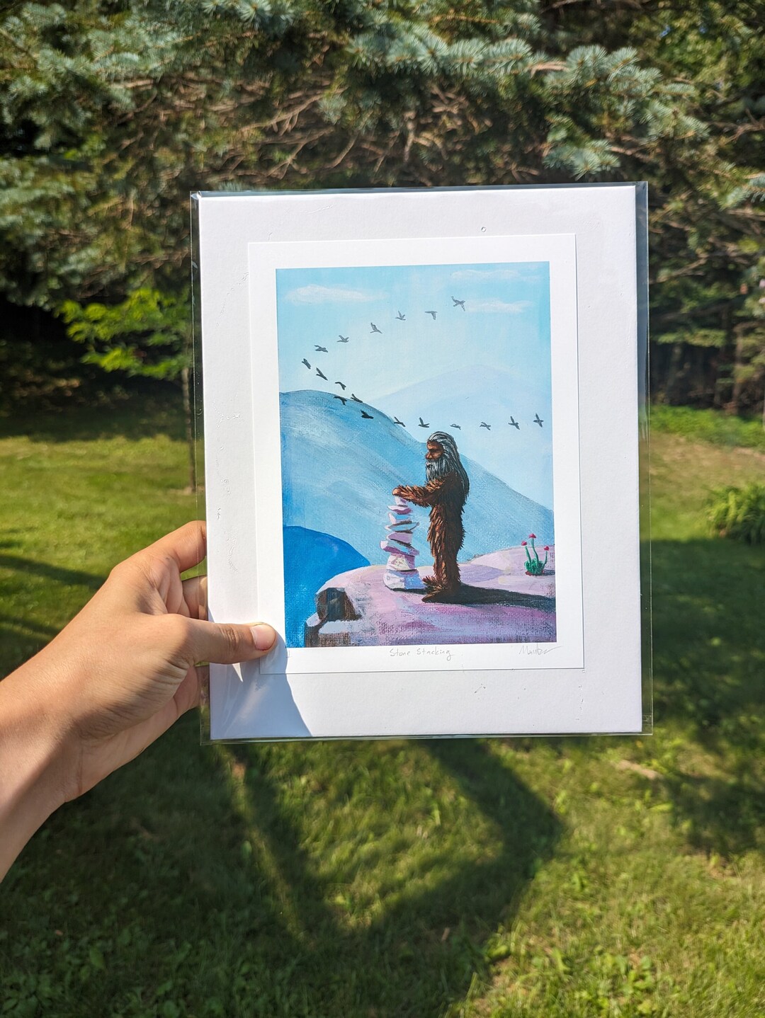 Bigfoot Stacking Stones Cryptid Art Print Bigfoot Original Art Giclée ...