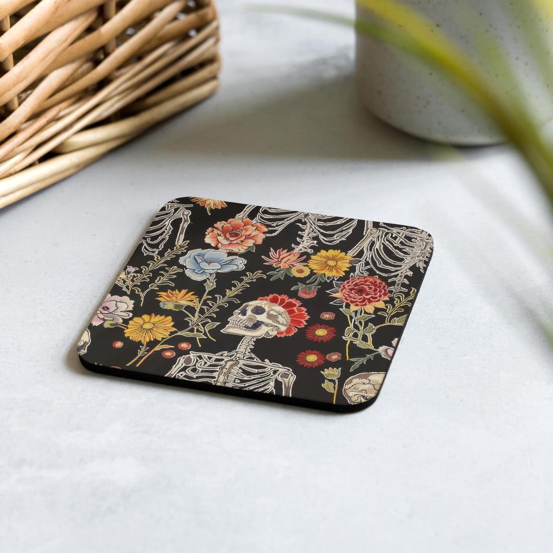 SKELETON Coaster Skeleton Blooms Cork Back Coaster Funky Skeleton ...