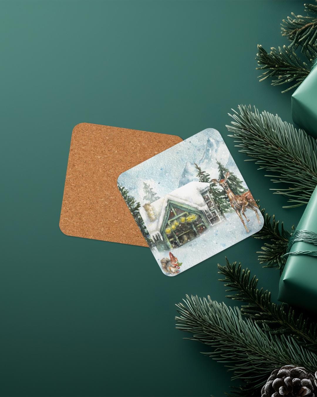 WINTER Coaster Cozy Winter Cork Back Coaster Winter Animals Coaster ...