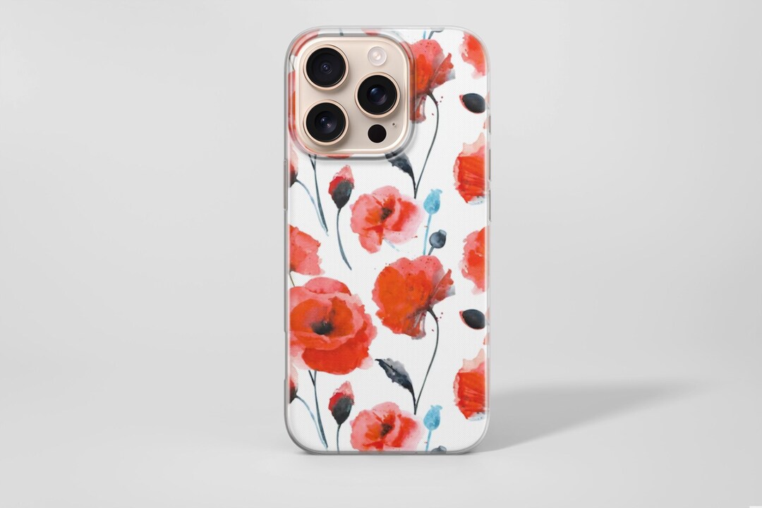 POPPY Phone Case Red Cover for iPhone 16 Pro,14,13,12 Google Pixel 9 ...