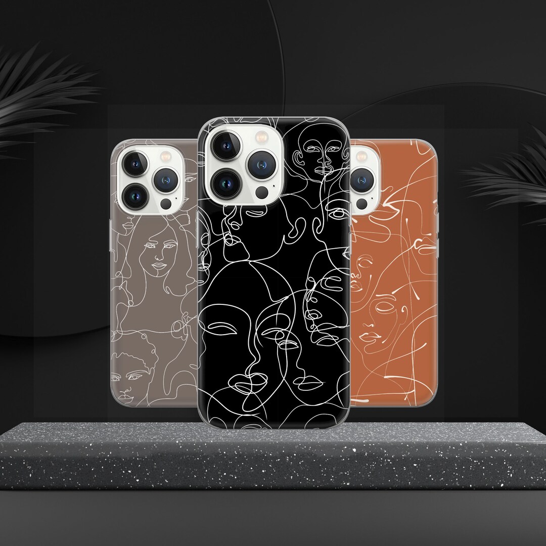 Abstract Face Phone Case Line Art Cover for iPhone 15 14 13 12, Samsung ...