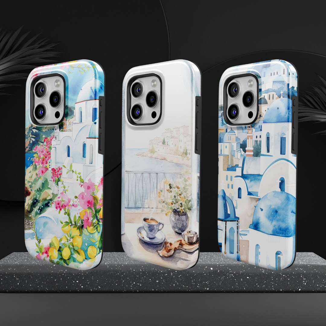 SANTORINI Phone Case Coastal Aesthetic Cover for iPhone 15pro, 14, 13 ...