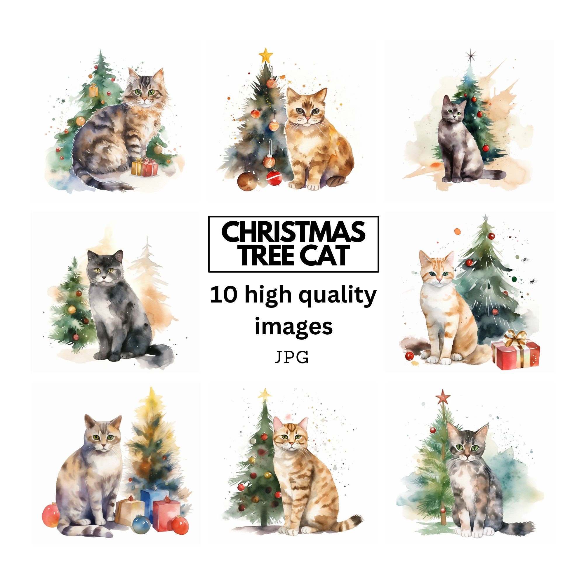 Christmas Tree Cat Clipart Cat Clipart Christmas Clipart 10 - Etsy