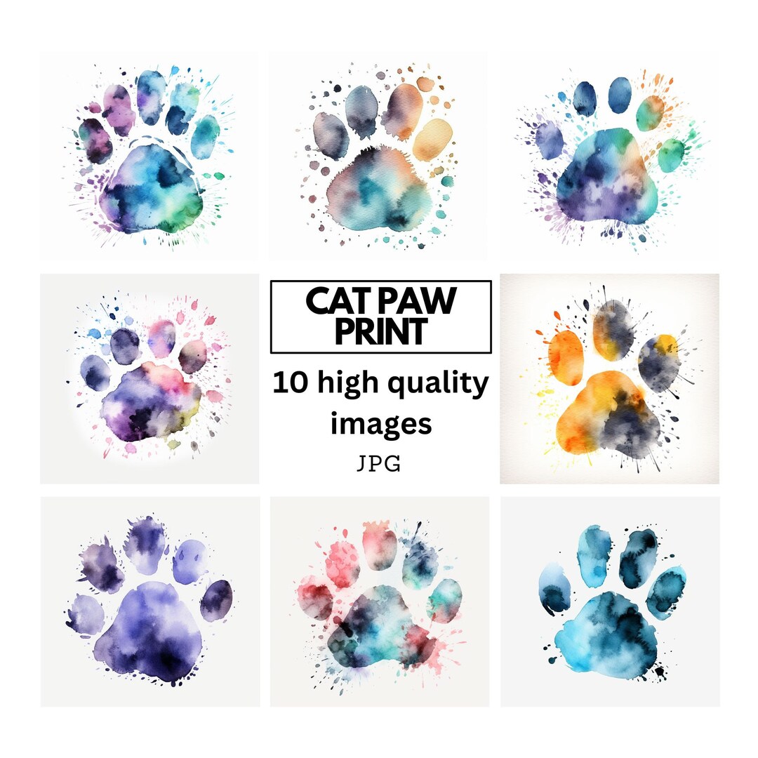 Paw Print Clipart Cat Clipart 10 High Quality Jpgs Paper - Etsy