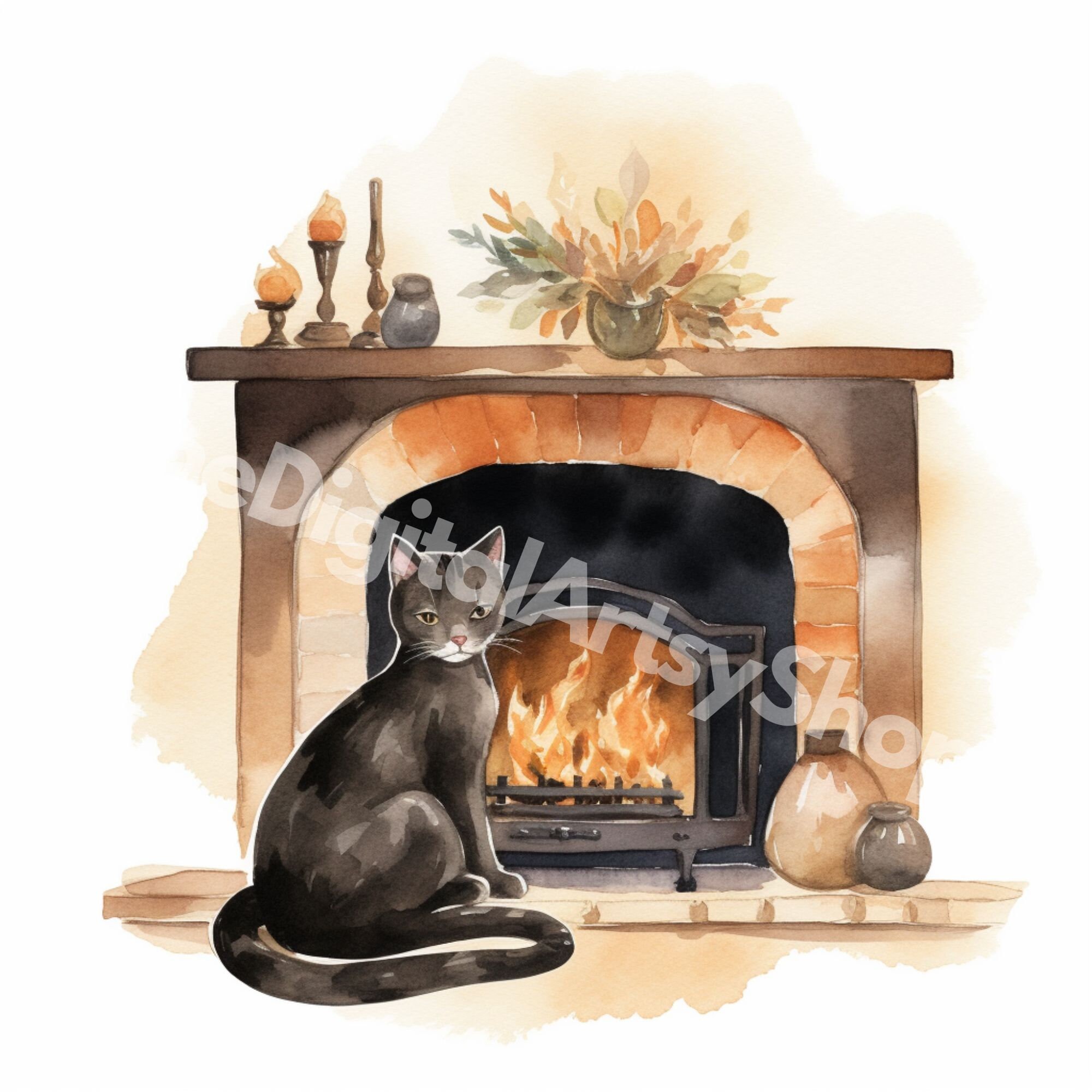 Cat by Fireplace Clipart Cat Clipart Fireplace Clipart 10 High Quality ...