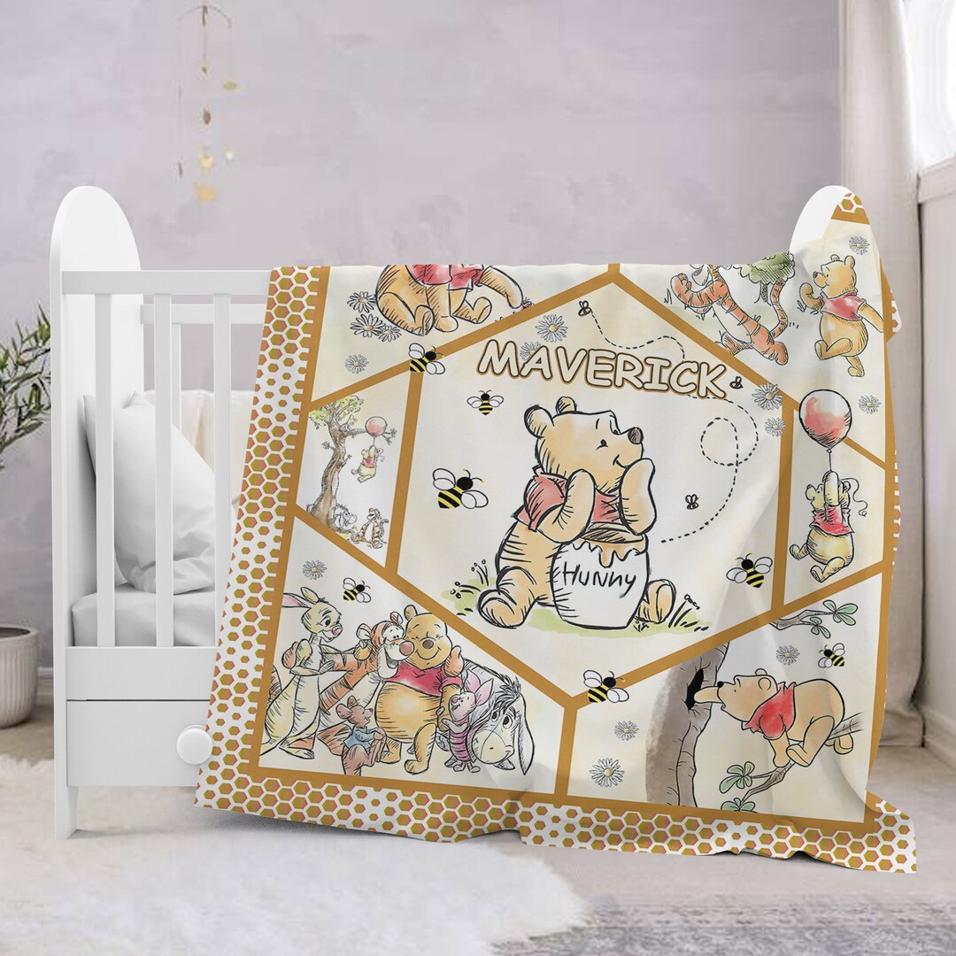 Personalized Watercolor Bear Blanket, Pooh Bear and Friends Blanket ...
