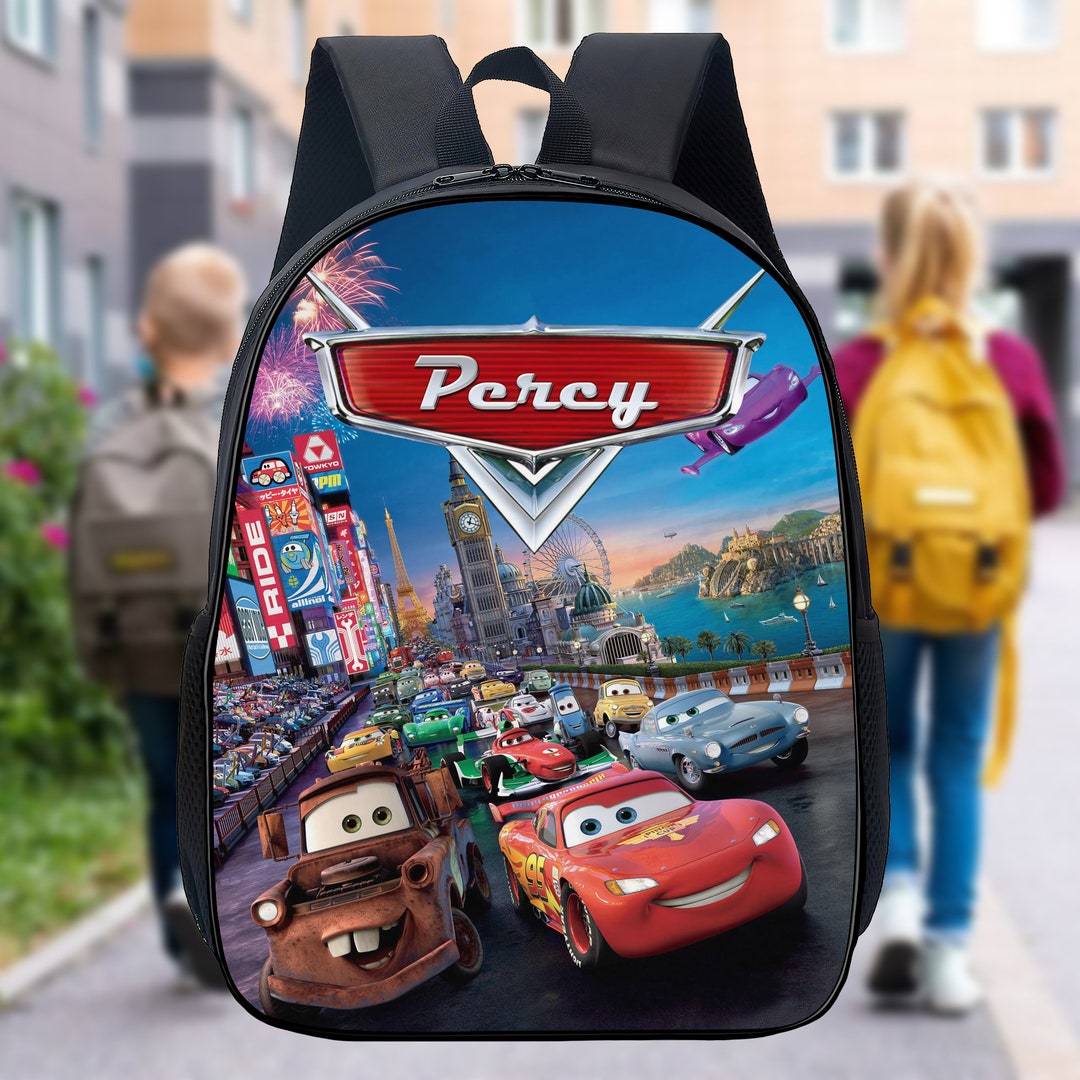 Personalized Car Racer Backpack, Custom Name Animated Car Racing Bottle ...