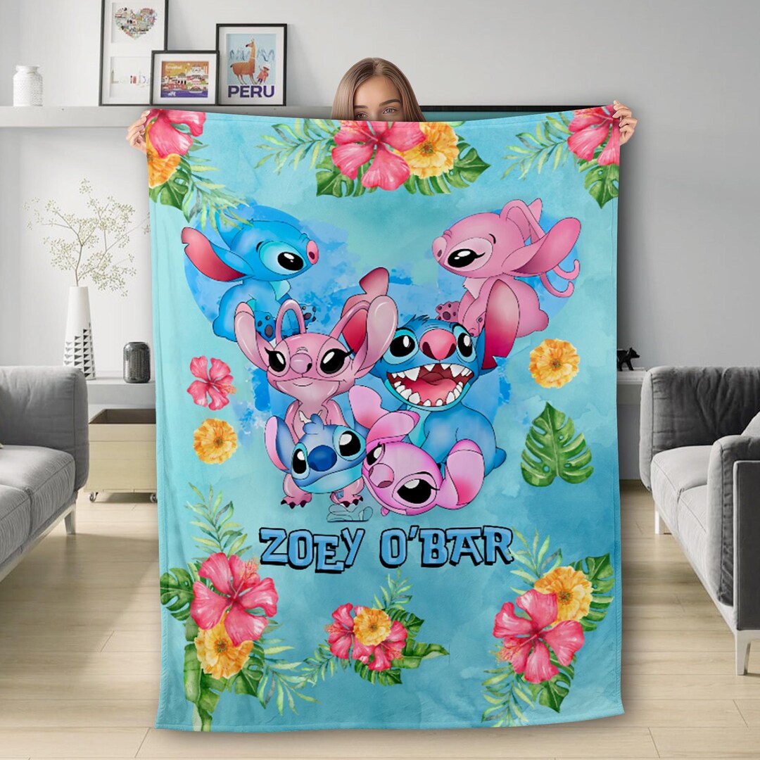 Personalized Stitch and Lilo With Flower Blanket, Stitch Couple Blanket ...