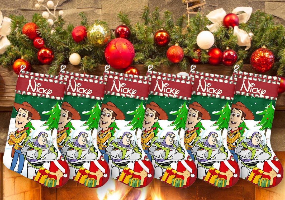 Woody and Buzz Lightyear Santa Hat Xmas Stocking, Toy Story Christmas ...