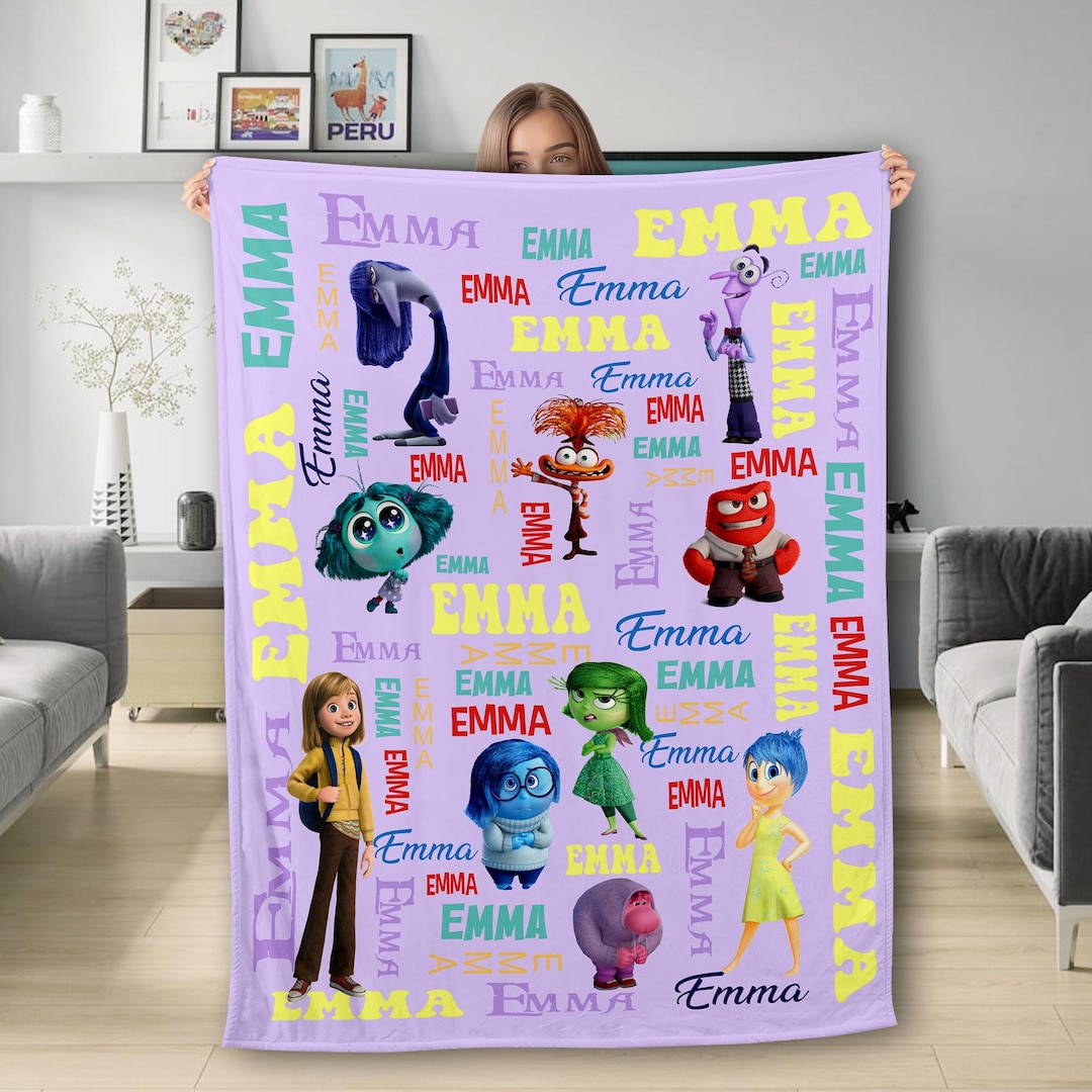 Personalized Inside Out 2 Characters Blanket, Custom Name Joy Disgust ...