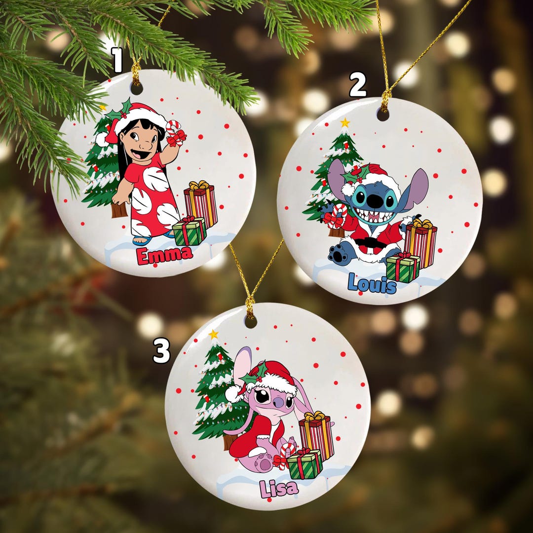 Lilo & Stitch Santa Hat Christmas Ornament, Lilo and Stitch Xmas ...