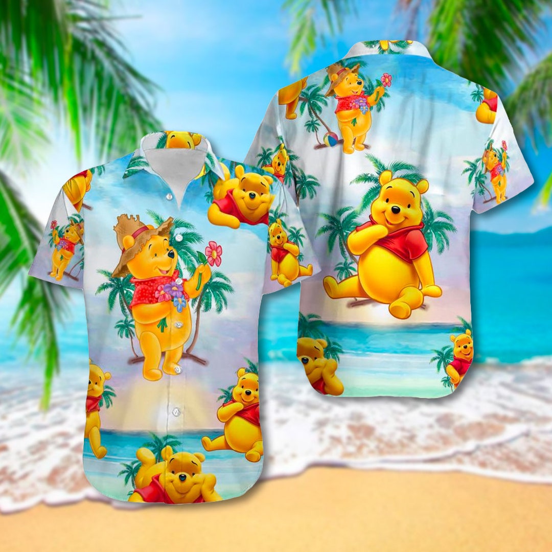Cute Animated Honey Bear Aloha Shirt, Classic Yellow Bear and Friends ...