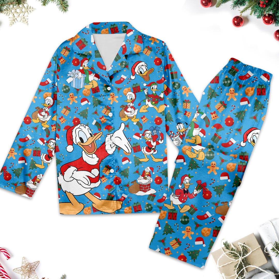 Donald Duck Christmas Pajamas, Donald Duck Christmas Pajama Set Gift ...