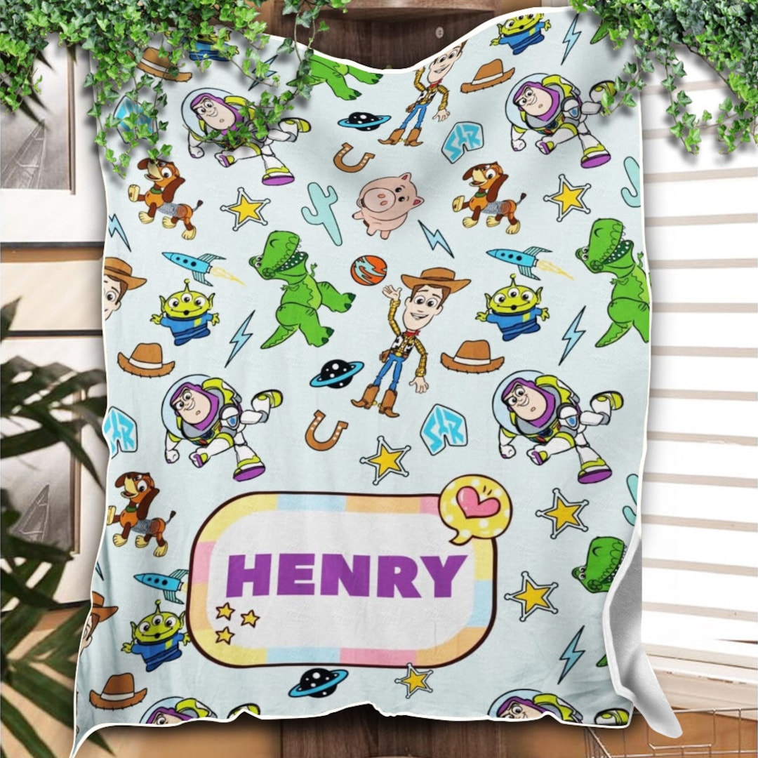 Personalized Cute Toy Characters Plush Fleece Blanket, Custom Name ...