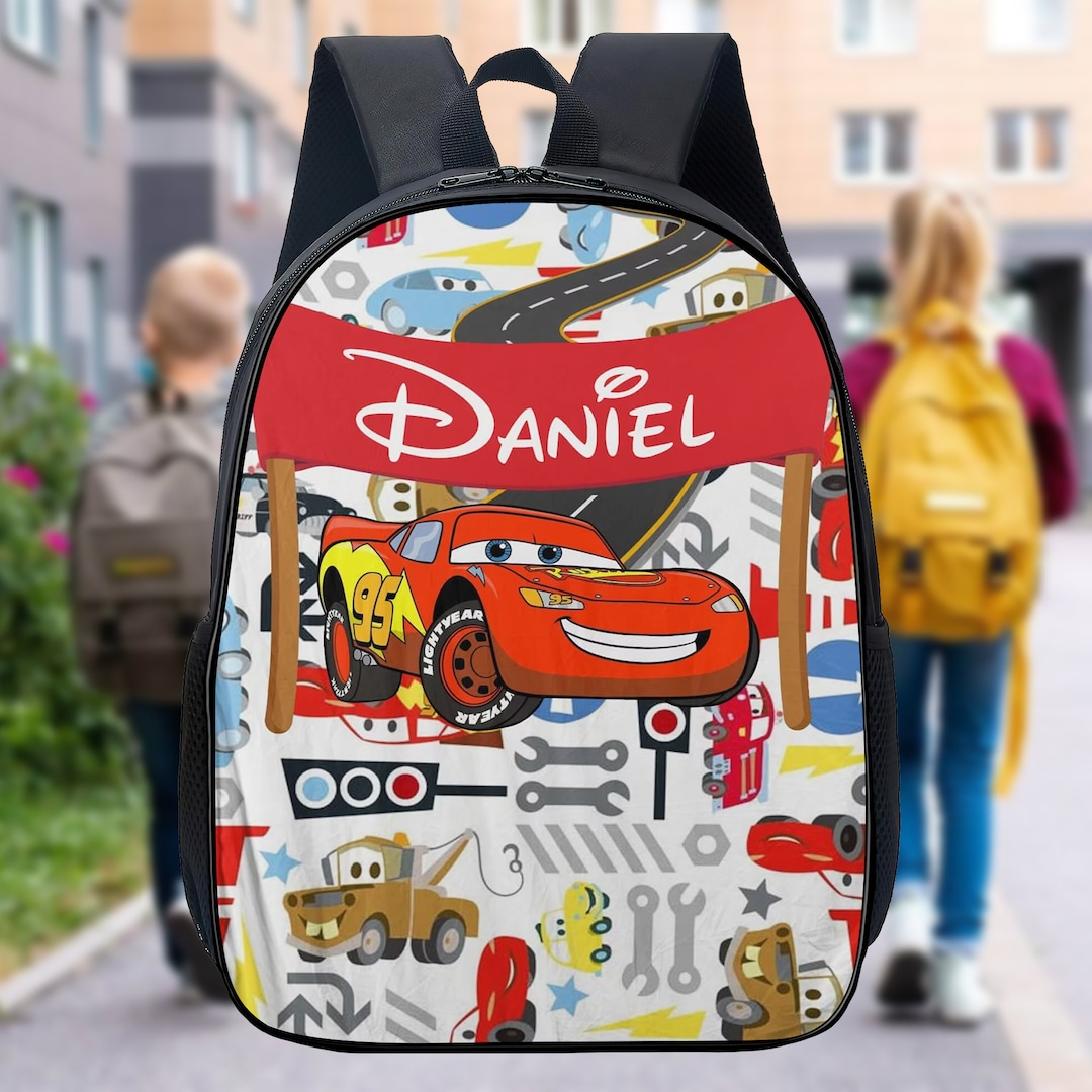 Personalized Car World Backpack, Custom Name Red Racing Car Bottle, Red ...