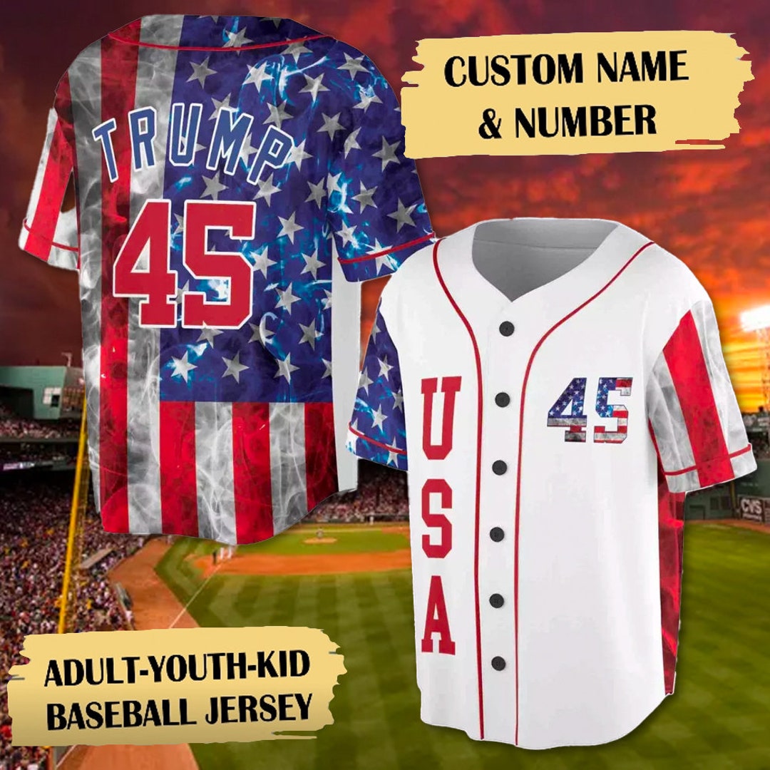 Personalized USA Flag 4th July Baseball Jersey, President Donald Trump ...