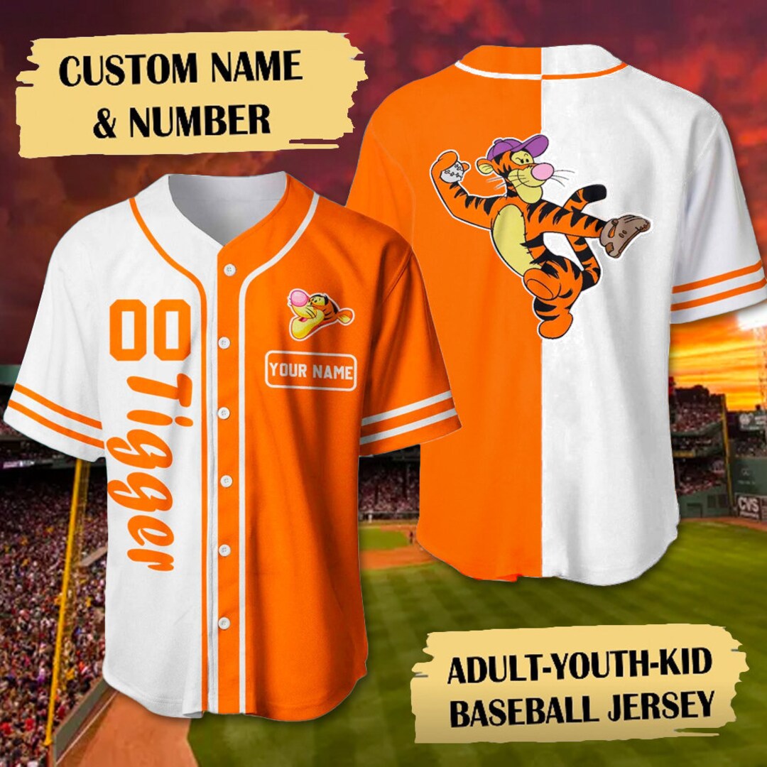 Personalized Tigger Baseball Jersey, Custom Name Tigger Baseball Jersey ...