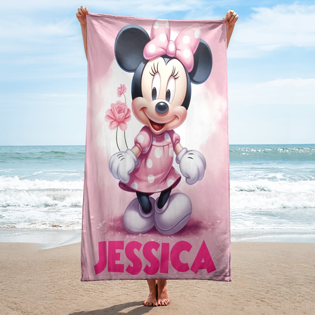 Personalized Disney Minnie Mouse Bow Beach Towels, Custom Name Minnie ...