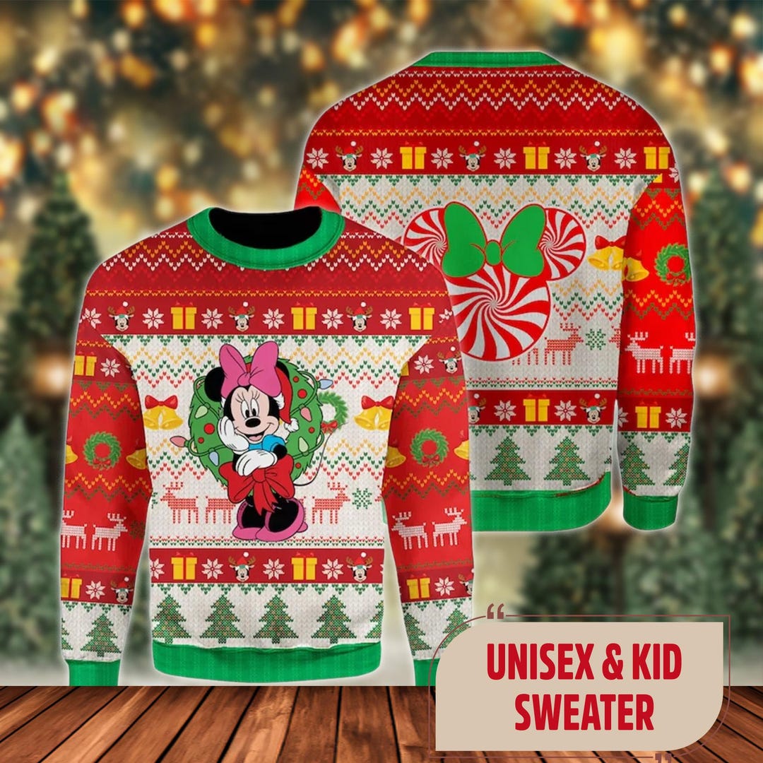 Minnie Mouse Christmas Ugly Sweater, Minnie Mouse Christmas Sweatshirt ...