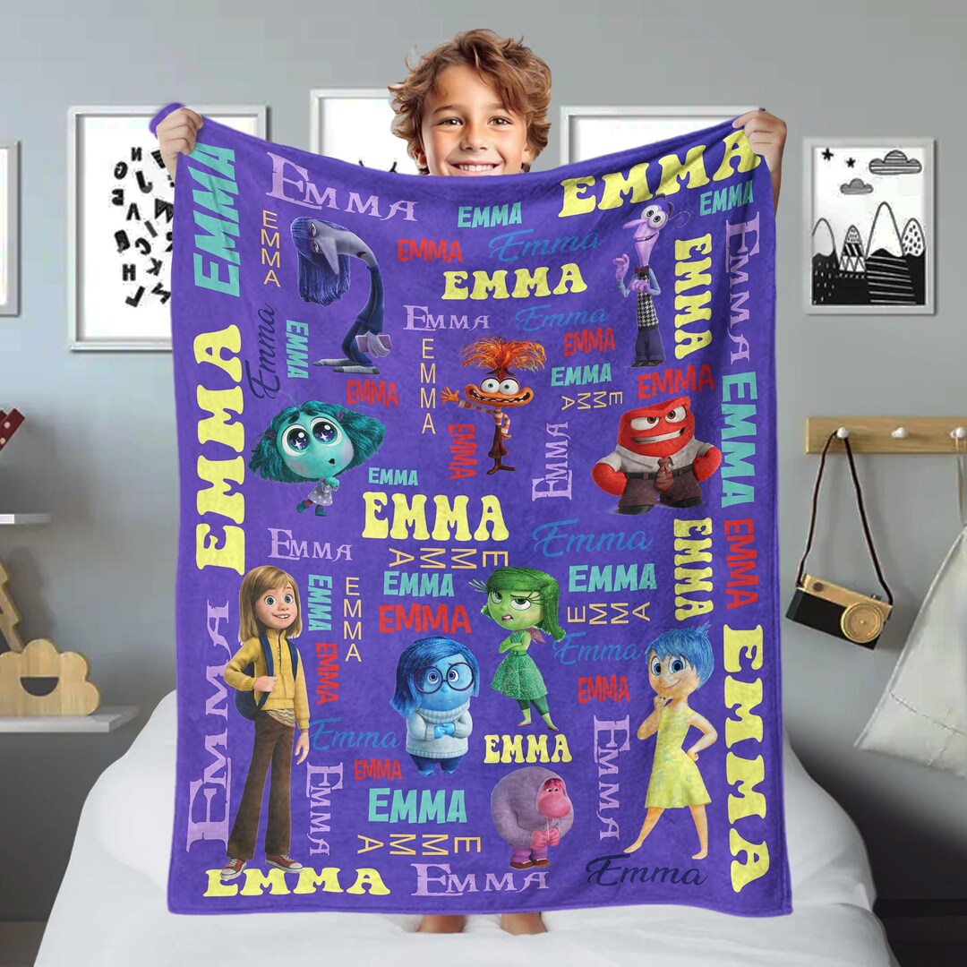 Personalized Inside Out 2 Characters Blanket, Custom Name Joy Disgust ...