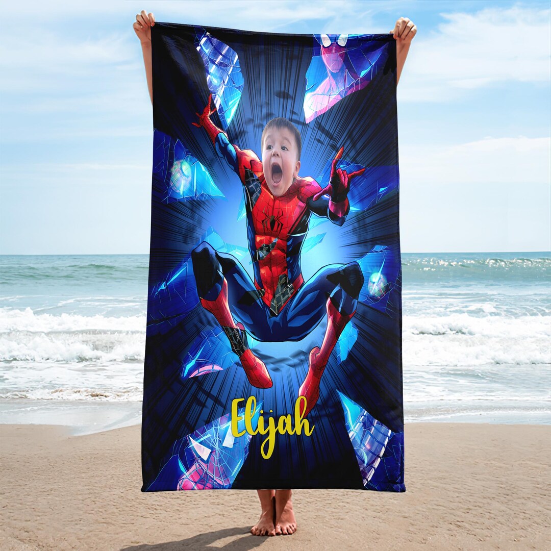 Personalized Photo Face Spider Towel, Custom Name Beach Towel, Spider ...