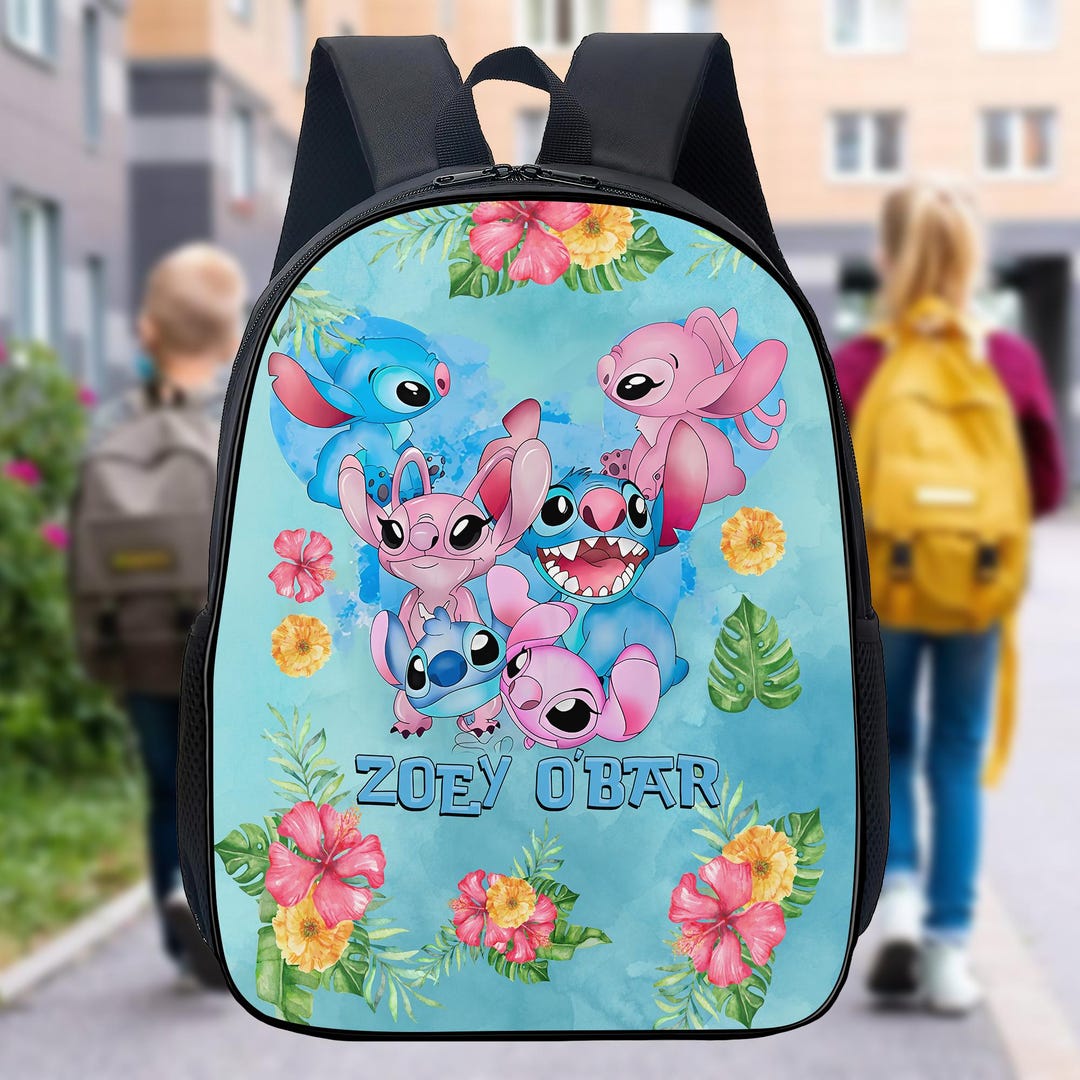 Personalized Stitch Angel Couple With Flower Backpack, Lilo & Stitch ...