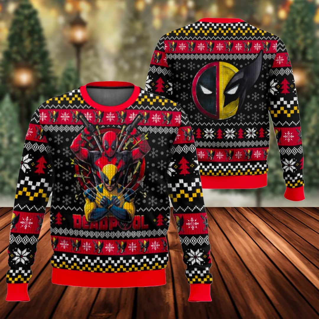 Deadpool X Wolverine Ugly Christmas Sweater, Superhero Ugly Christmas ...