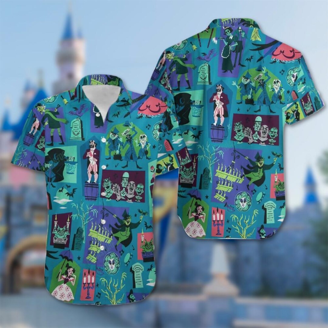 Haunted Mansion Halloween Hawaiian Shirt, Hitchhiking Ghosts Button up ...