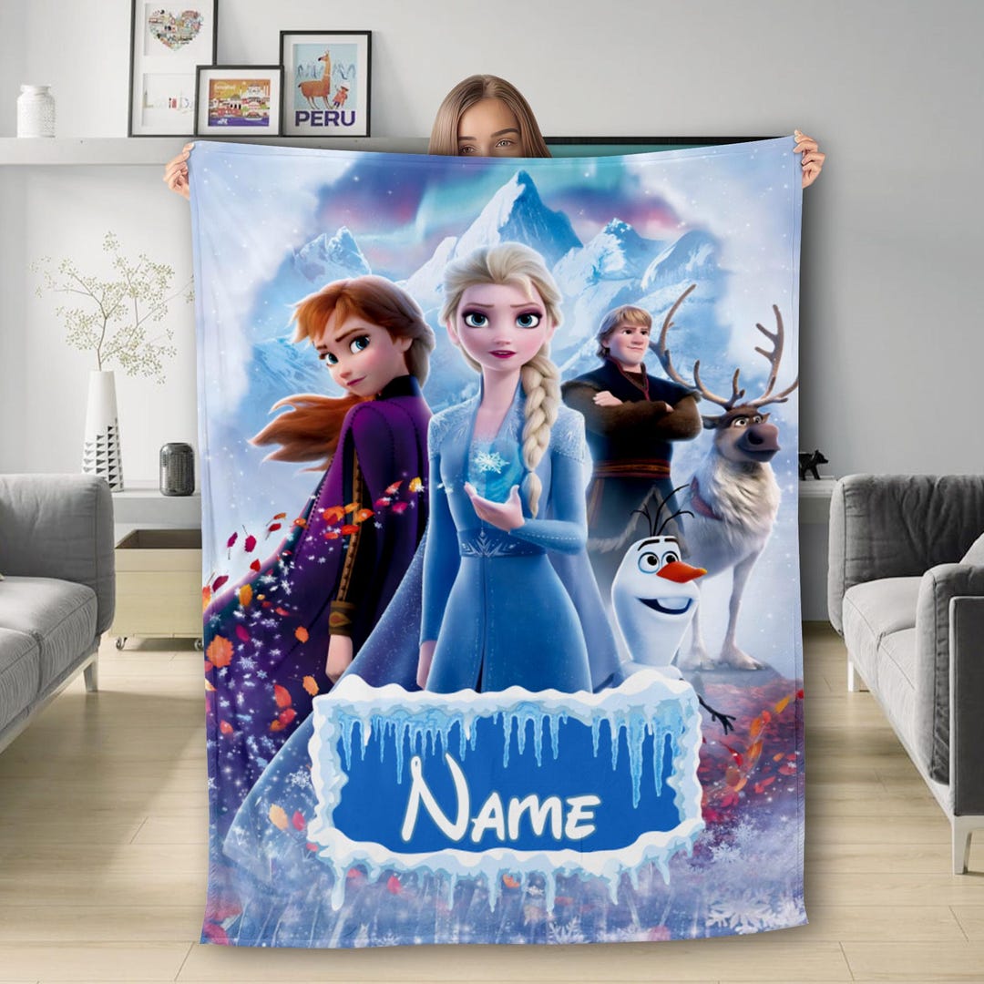 Personalized Main Characters in Icy Place Plush Fleece Blanket, Custom ...