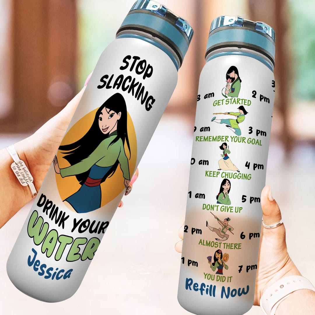 Custom Disney Mulan Princess Water Tracker Bottle, Mulan Princess 32oz ...