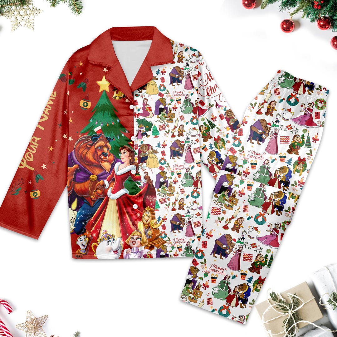 Custom Beauty and the Beast Pajamas, Beauty and the Beast Christmas Pajama Set Women, Belle ...