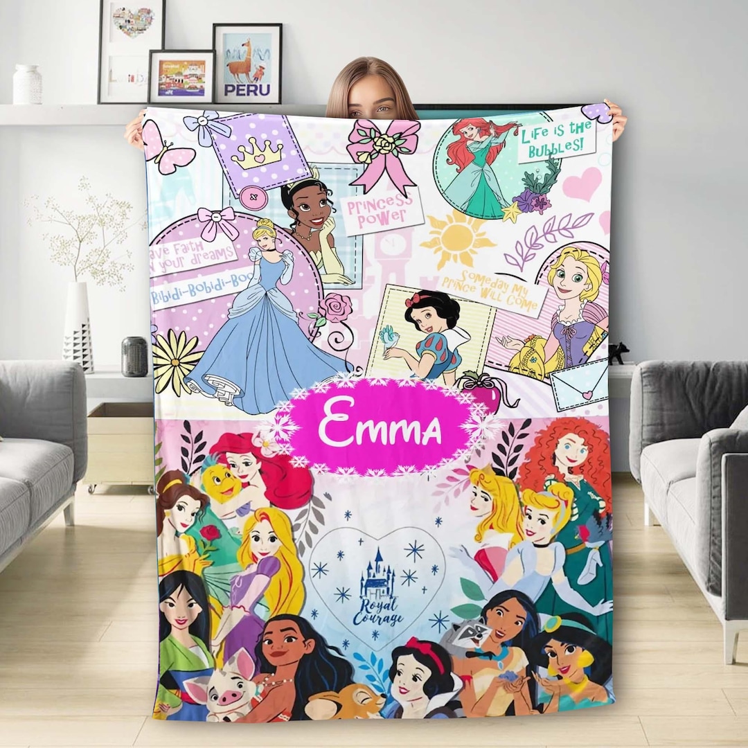 Personalized All Time Princess Team Plush Fleece Blanket, Custom Name ...