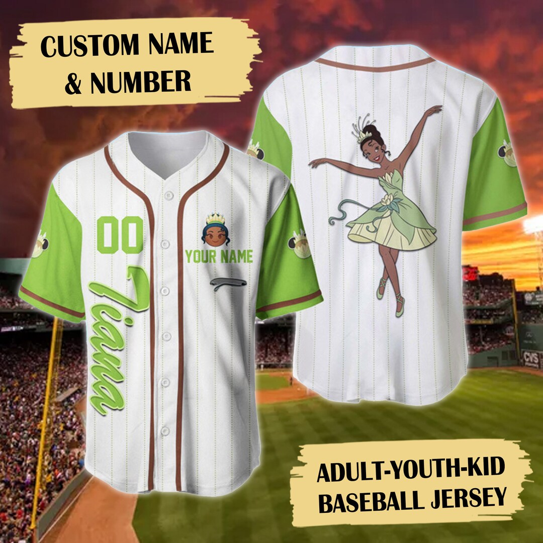 Custom Name & Number Princess With Frog Baseball Jersey, Green Dress ...