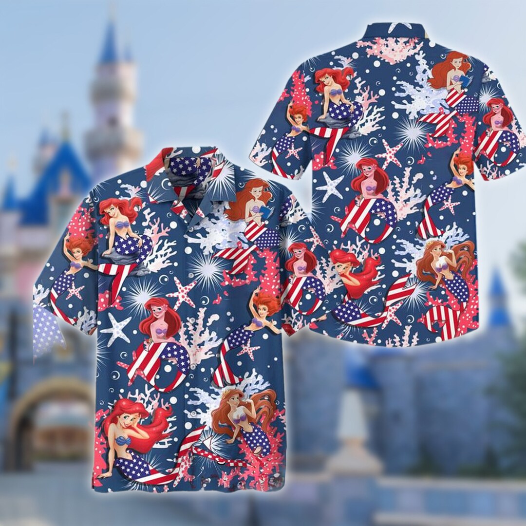 Mermaid Fireworks US Flag Independence Day 3D Hawaiian Shirt, 4th July ...