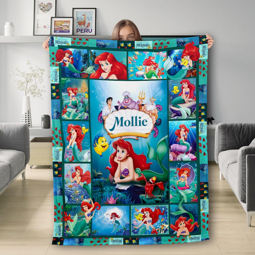 Personalized Princess Movie Blanket, Characters Blanket, Mermaid Movie ...