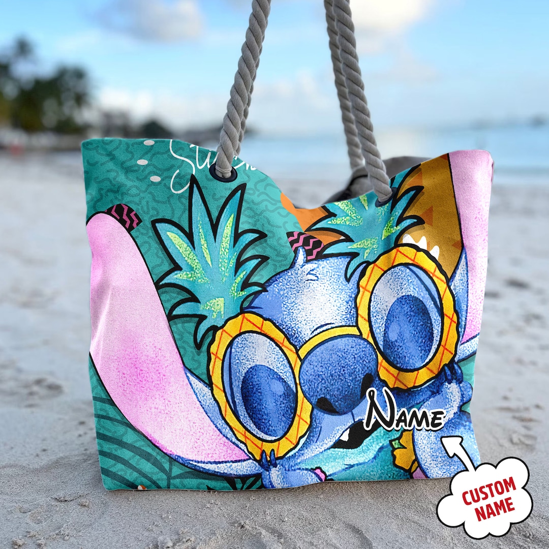 Personalized Cute Floral Stitch Beach Bag, Lilo and Stitch Tote Bag ...