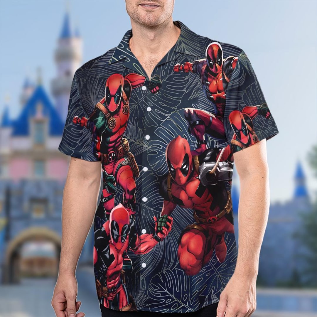 Deadpool Superhero Tropical Button up Shirt, Deadpool Hero Floral ...