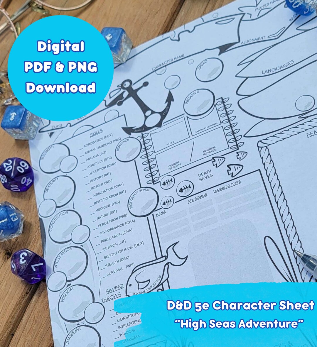 High Seas Adventure Character Sheet - D&D 5e - Etsy