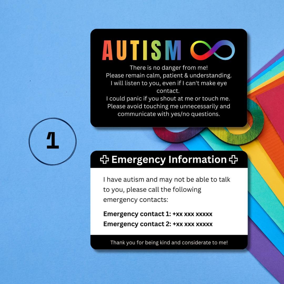 Autism Emergency Card / Emergency ID Card - Personalizable Plastic Card ...