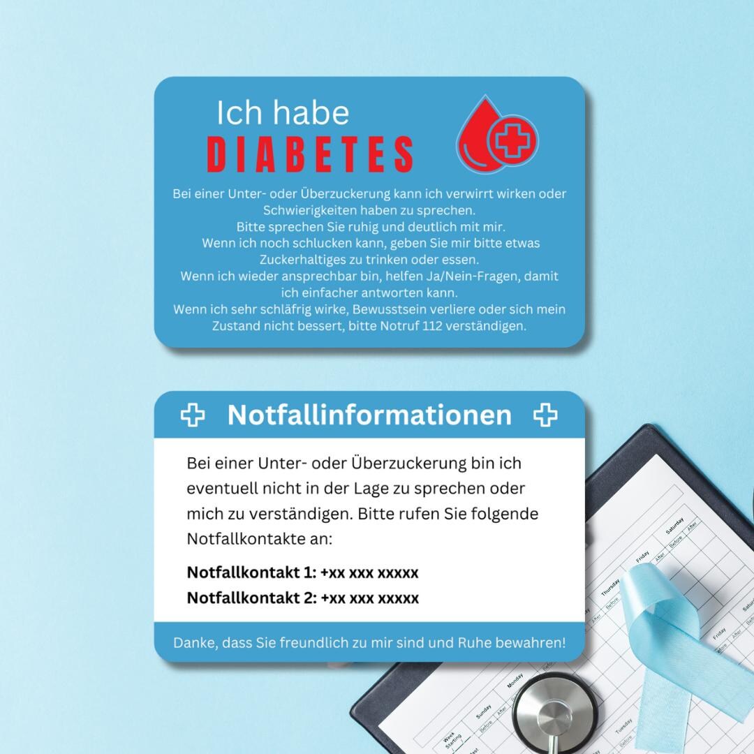 Diabetes Emergency Card / Emergency ID Card - Customizable Plastic Card ...