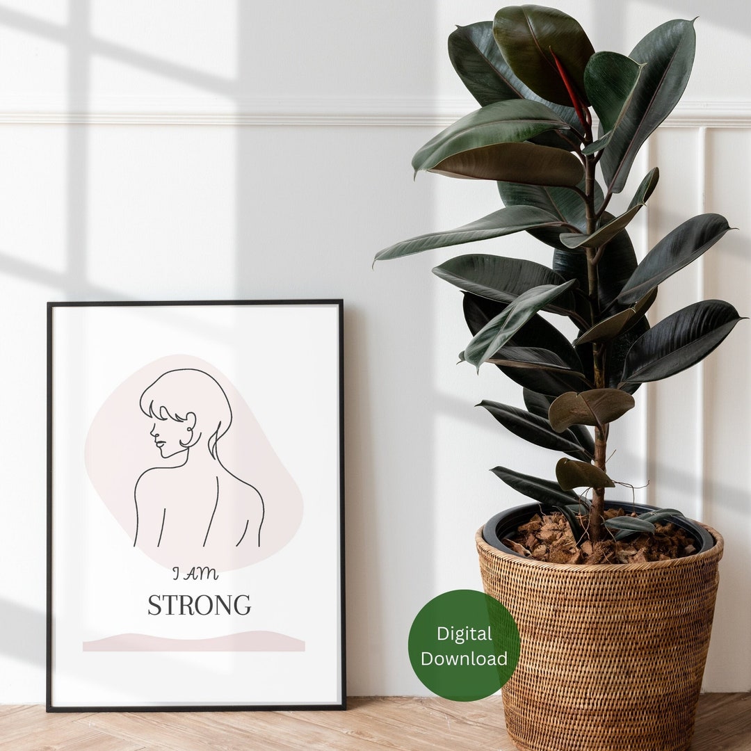 I Am Strong, Woman Printable, Living Room Wall Art, Line Art, Home ...
