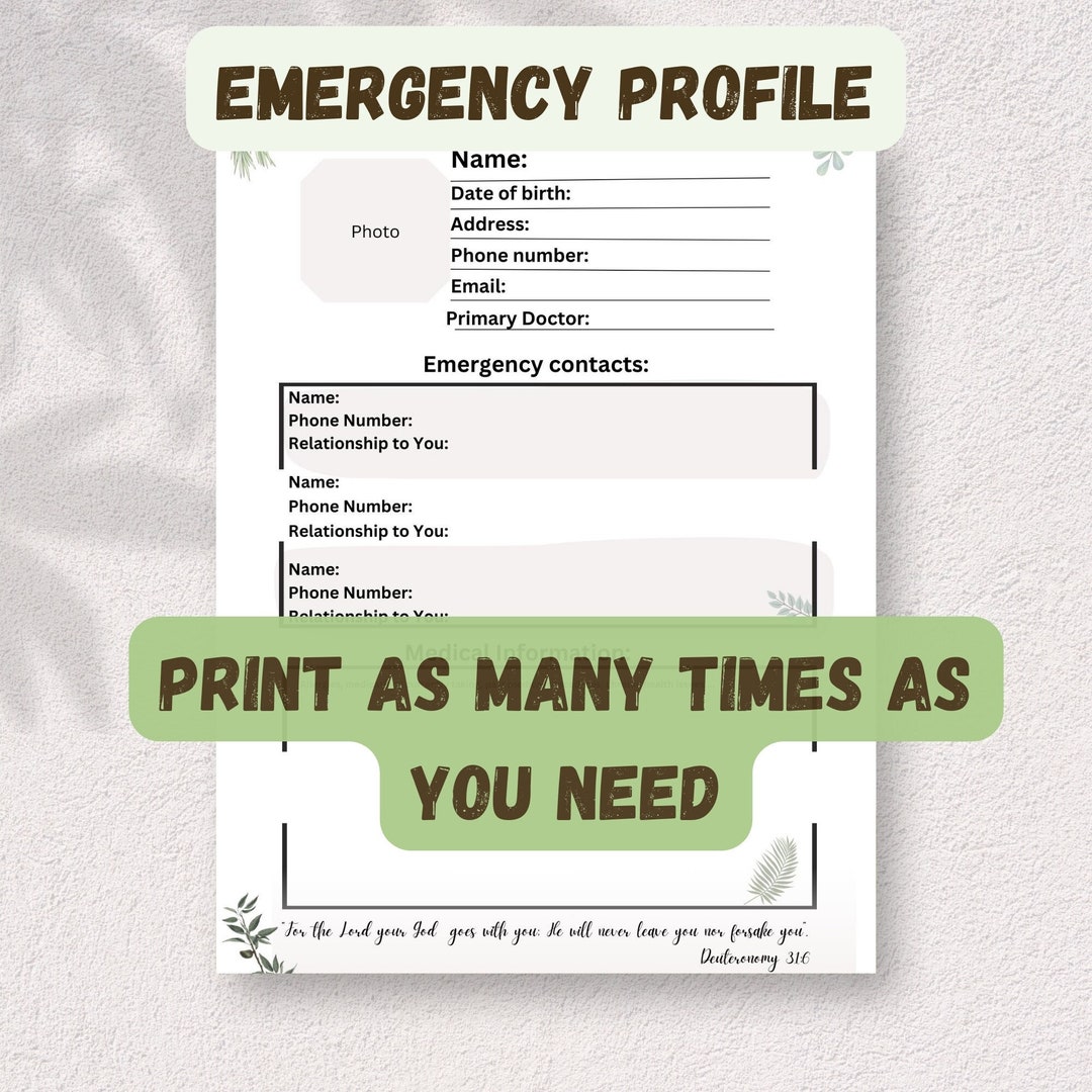 Emergency Profile for Your Medical Binder or Have It in You Wallet ...