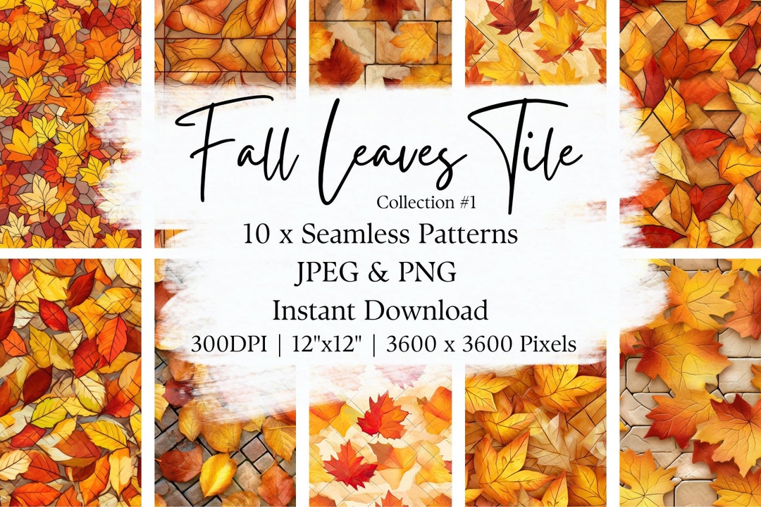 Gold Fall Leaf Tile, Seasonal Tile Pattern, Seamless Pattern Set ...