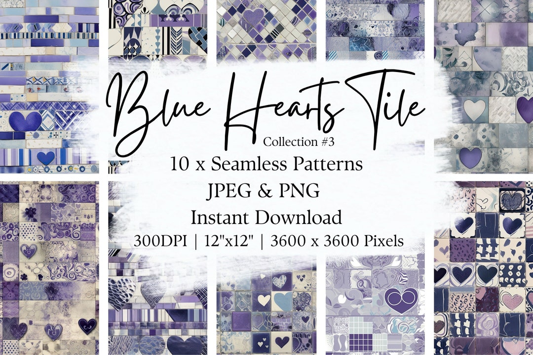 Blue Hearts Tile Pattern | Seamless Patterns Set | Instant Download ...