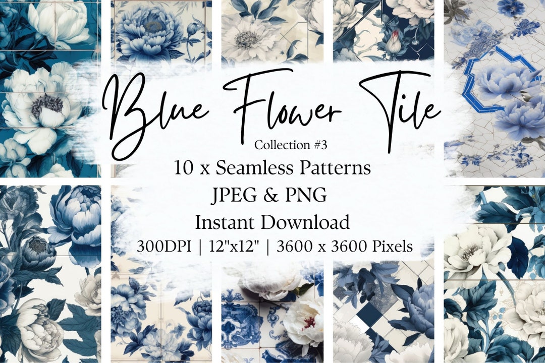 Blue & White Flower Tile Pattern | Seamless Pattern Set | Instant ...