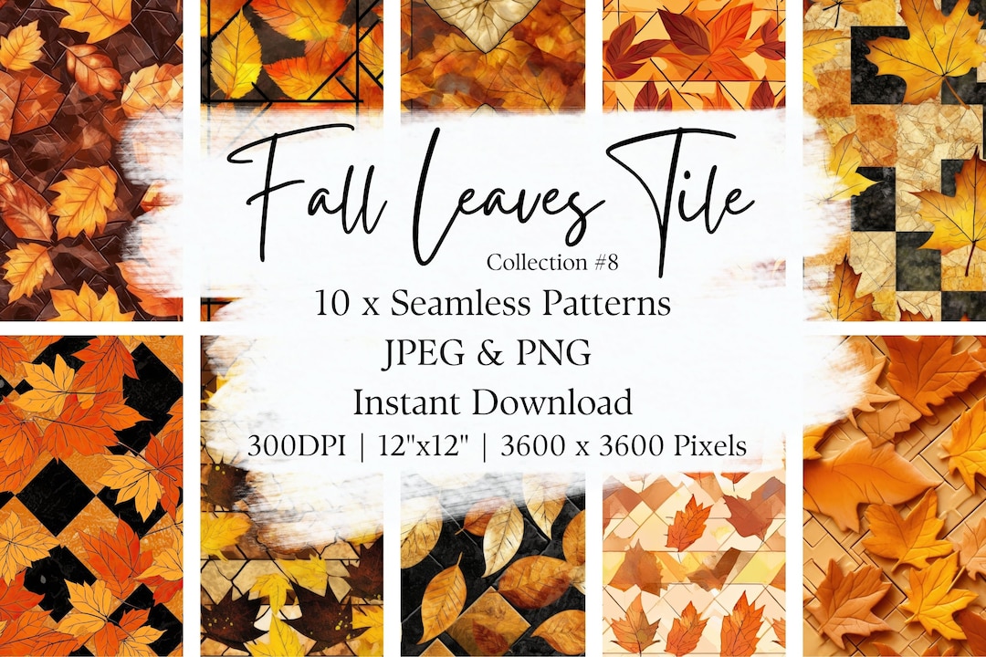 Gold Fall Leaf Tile, Seasonal Tile Pattern, Seamless Pattern Set ...