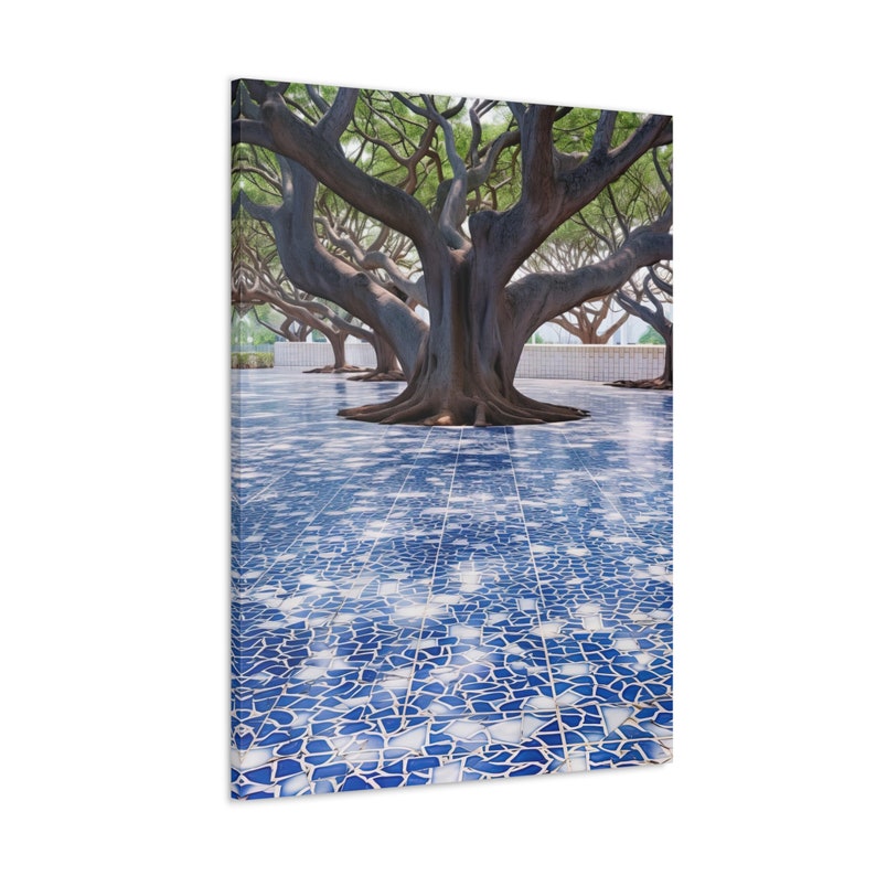 Blue White Banyan Tree Tile Design Canvas Print Modern - Etsy