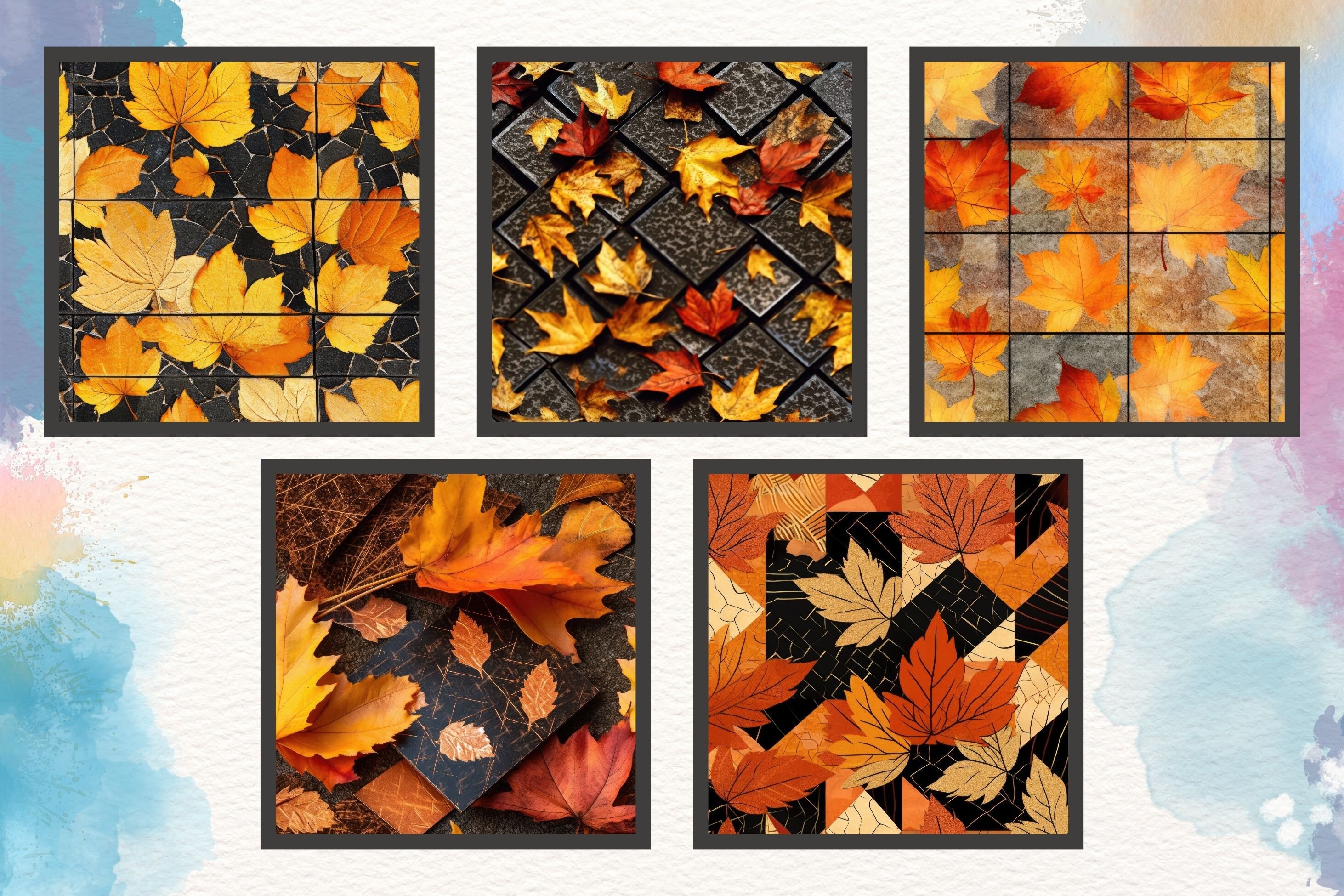 Gold Fall Leaf Tile, Seasonal Tile Pattern, Seamless Pattern Set ...