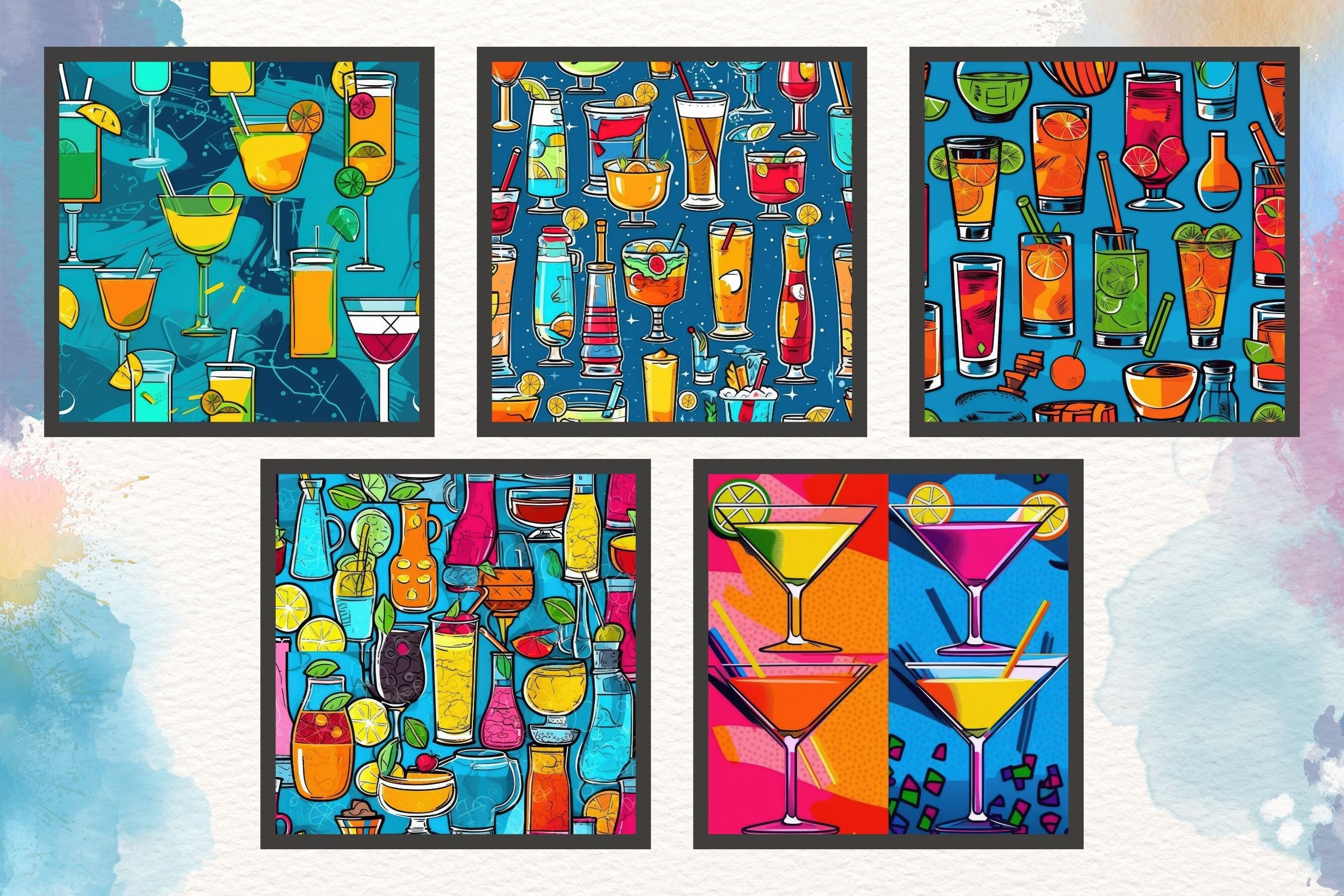 Cocktail Glasses Drawings Pattern, Cocktails Seamless Tile, Glassware ...